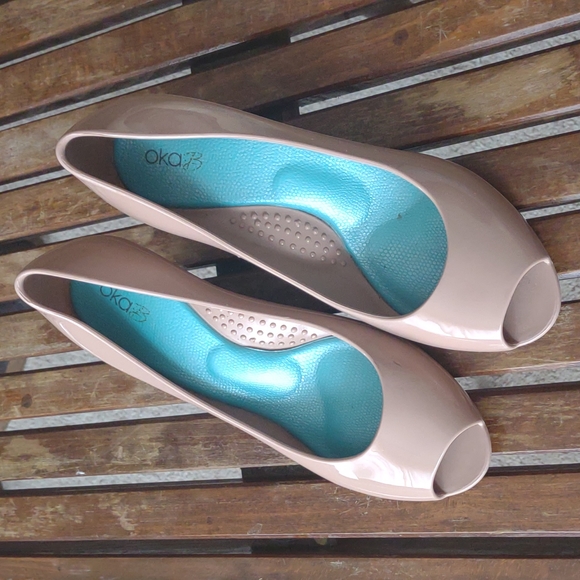 OKA b. | Shoes | Oka B Emery Tan Plastic Wedge Platform Heels Shoes ...